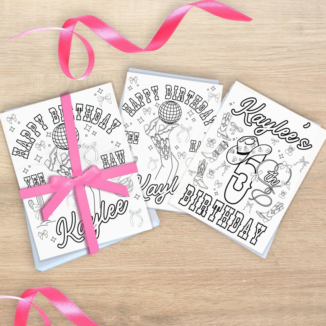 Retro Cowgirl Birthday Coloring Page Personalized Western Girly Cowboy ...