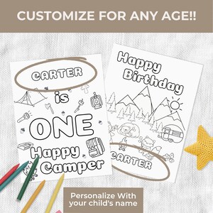 One Happy Camper Birthday Coloring Sheet Personalized One Happy Camper ...