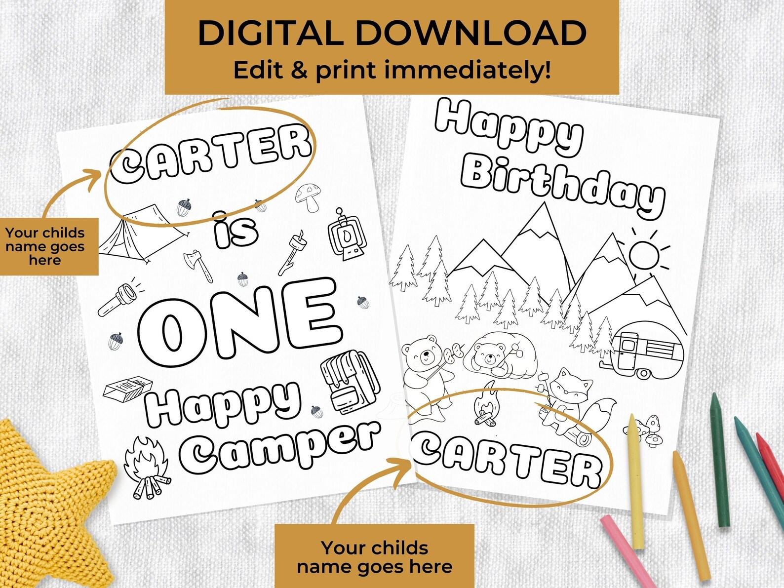 One Happy Camper Coloring Page for One Happy Camper Birthday Coloring ...