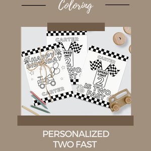 Personalized Two Fast Coloring Page Two Fast Birthday Party Favor Idea ...
