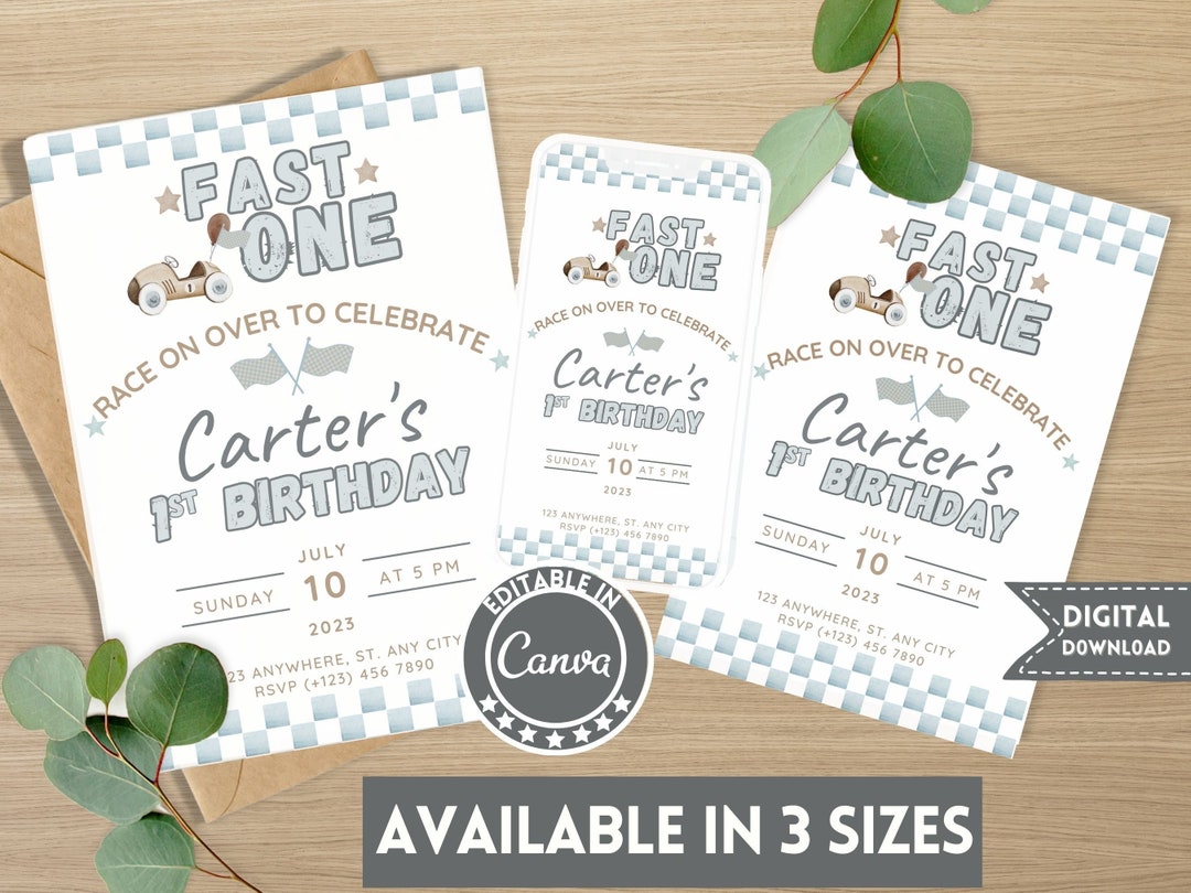 Fast One Birthday Invitation Fast One First Birthday Invite Race Car ...