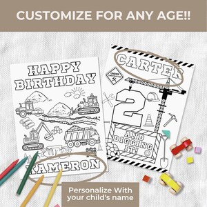 Boy Second Birthday Coloring Sheet Construction Theme 2nd Birthday ...