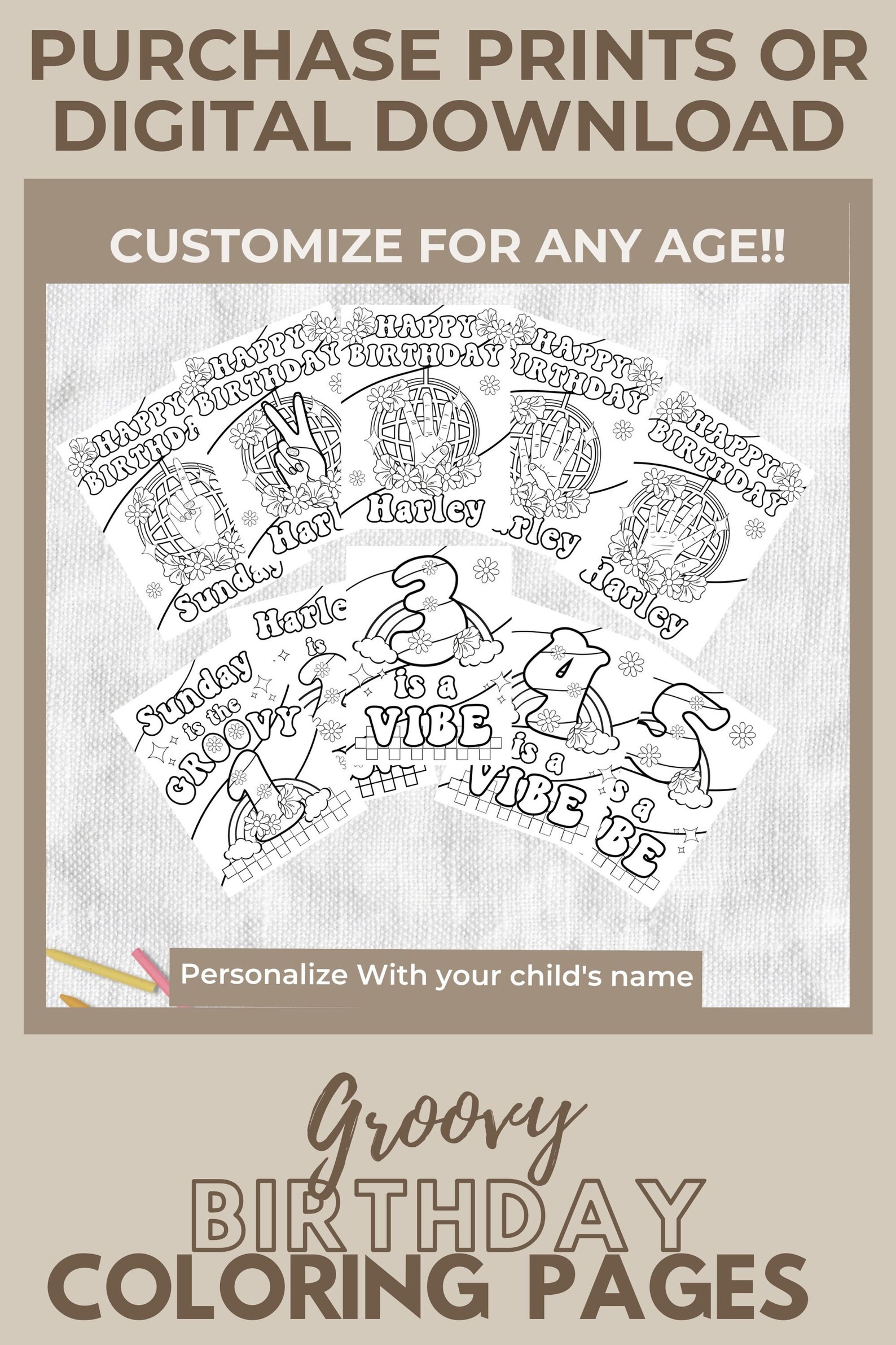 Groovy Coloring Page Girl Birthday Coloring Sheet Two Groovy Birthday ...
