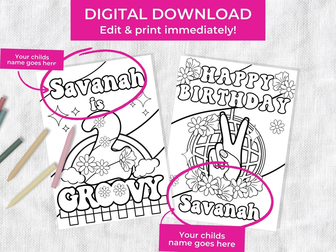 Editable Two Groovy Coloring Page Retro 2nd Birthday Groovy - Etsy Canada