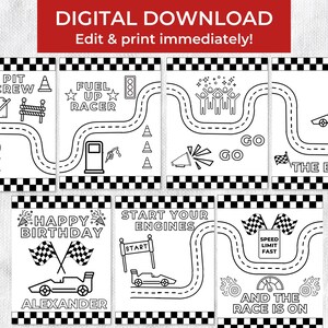 Editable Race Car Coloring Page Fast One Birthday Party Activity Custom ...