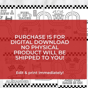 Editable Race Car Coloring Page Fast One Birthday Party Activity Custom ...