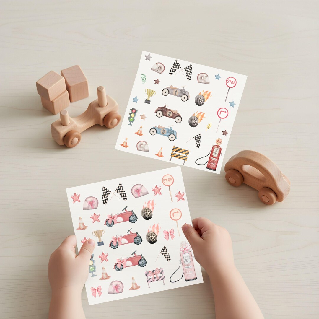 Kid Race Car Sticker Sheet Vintage Racecar Sticker Pack Scrapbooking ...