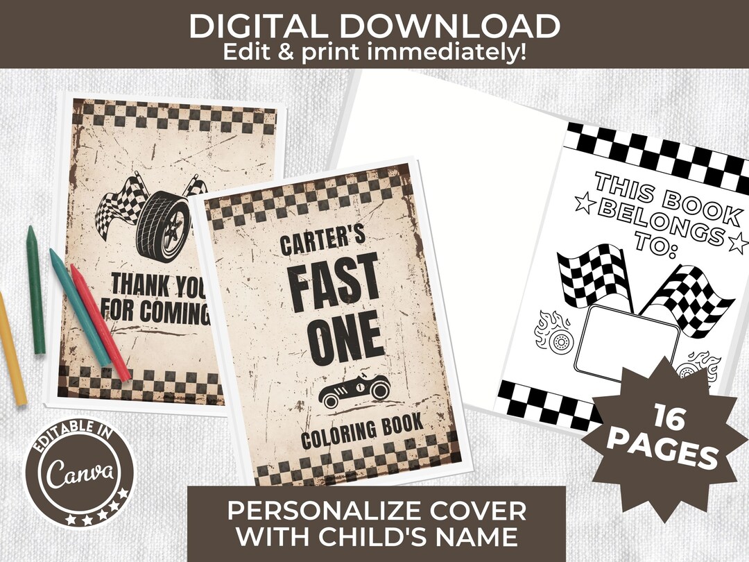 Retro Fast One First Birthday Party Favor Vintage Race Car Mini ...