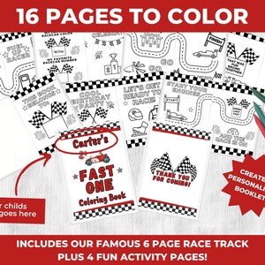 Personalized Fast One 1st Birthday Coloring Book Printable Race Car ...