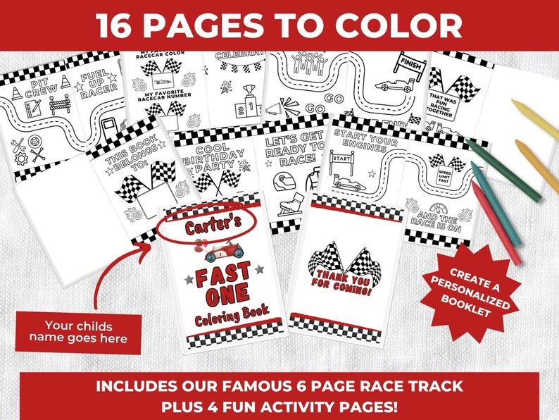 Personalized Fast One 1st Birthday Coloring Book Printable - Etsy