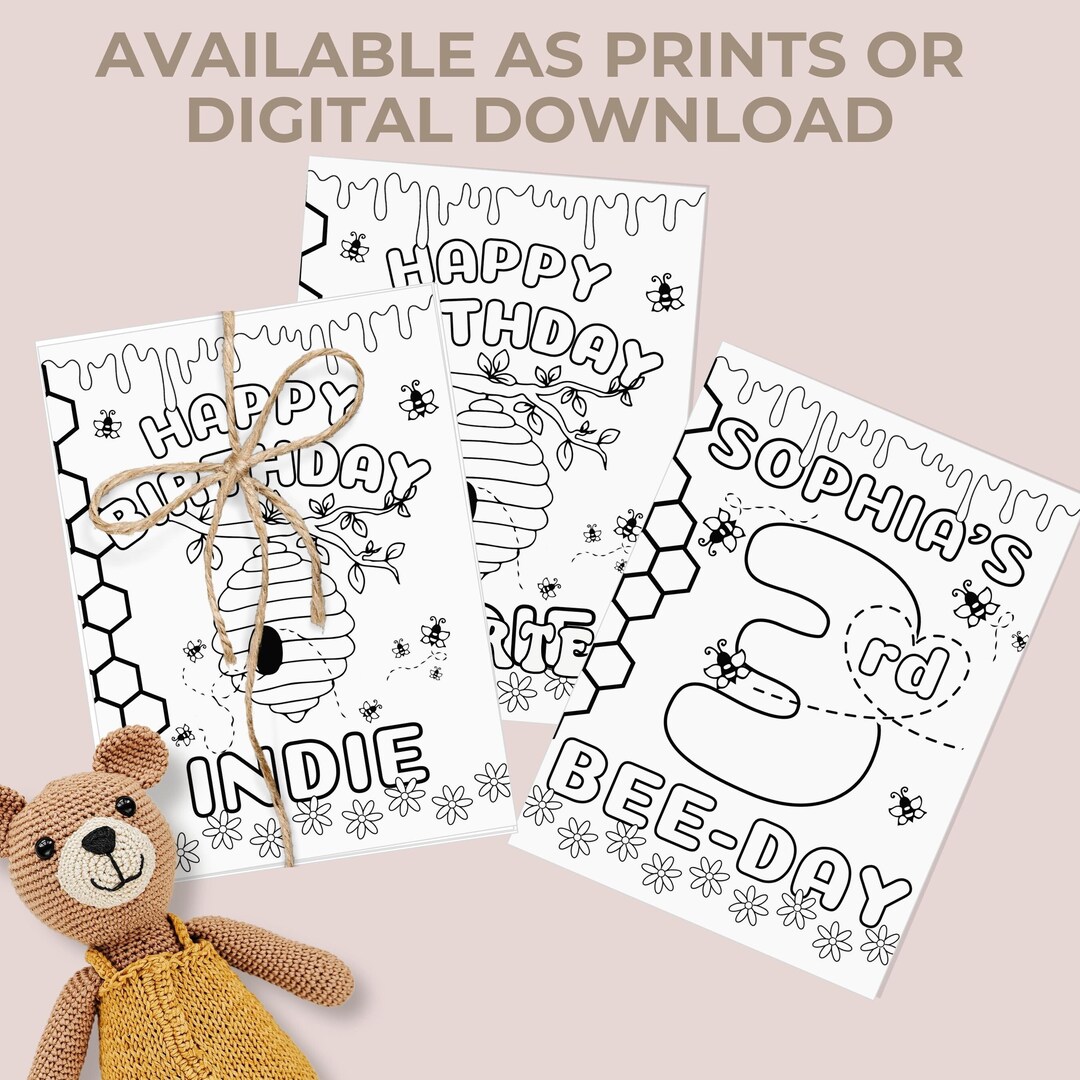 Three Bee Coloring Page Bee Three Coloring Sheet Bee Birthday Party ...