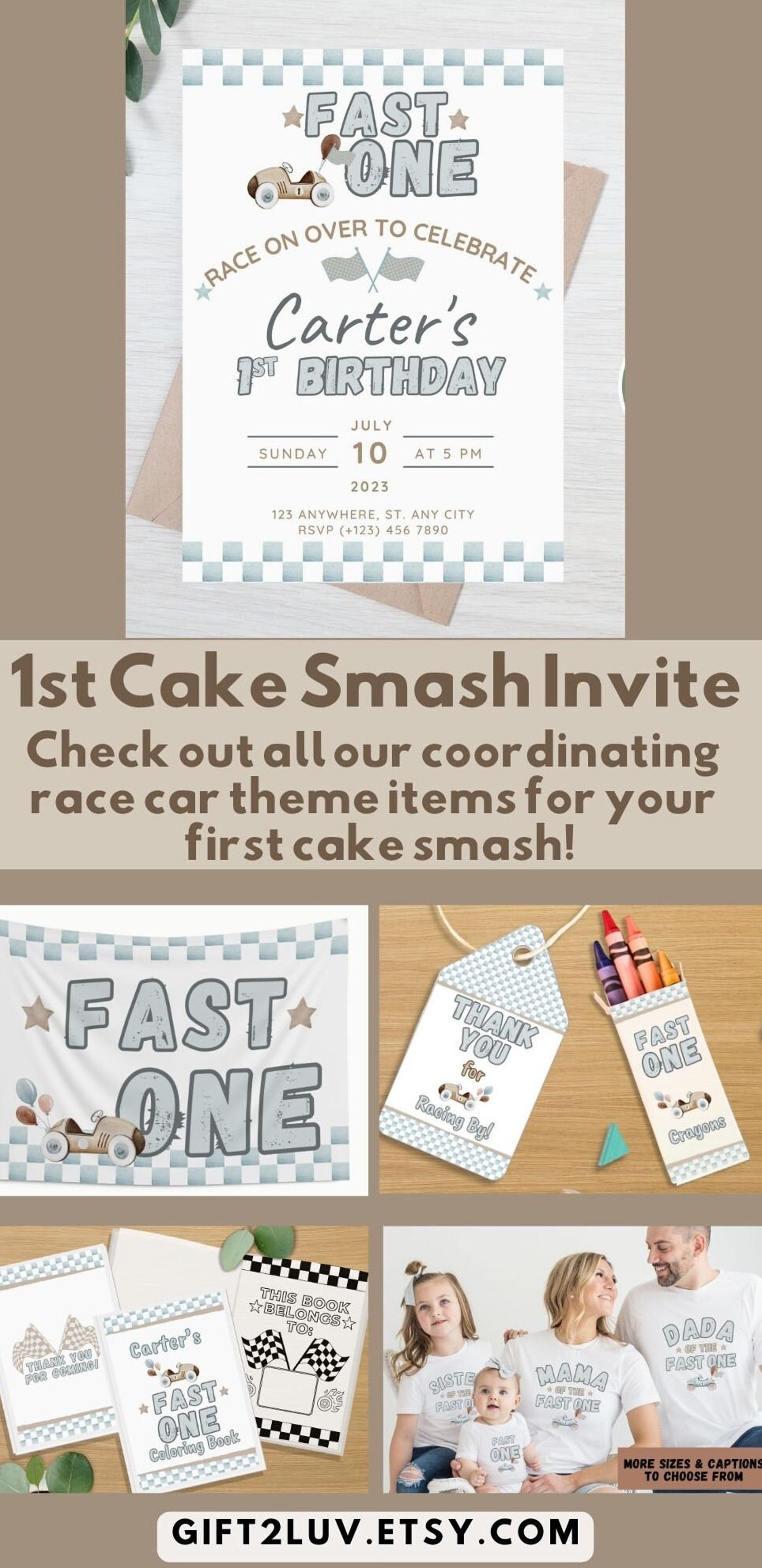 Fast One Birthday Invitation Fast One First Birthday Invite Race Car ...