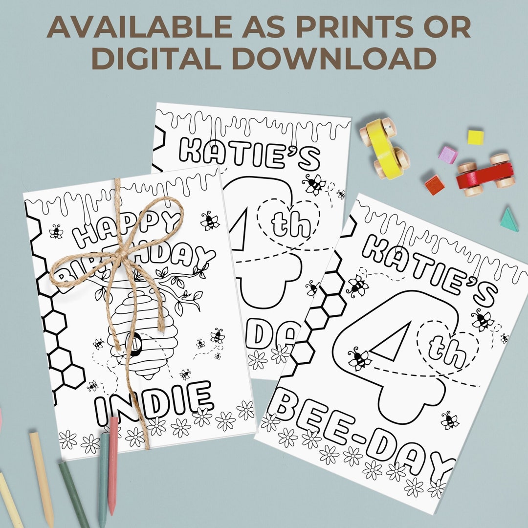Kid Birthday Coloring Page Bee Personalized Bday Coloring Sheet Custom ...