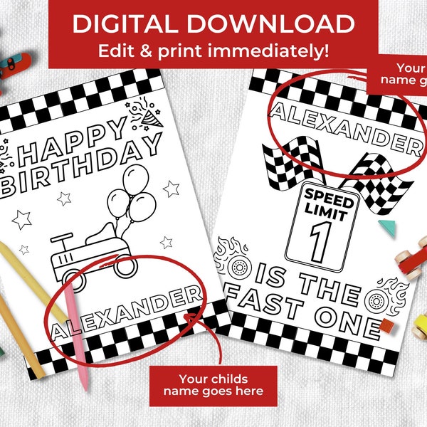 Race Car 1st Birthday Coloring Page Template - Etsy