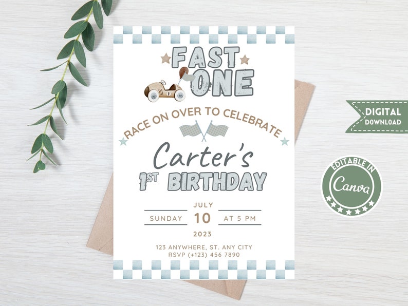 Fast One Birthday Invitation Fast One First Birthday Invite Race Car ...