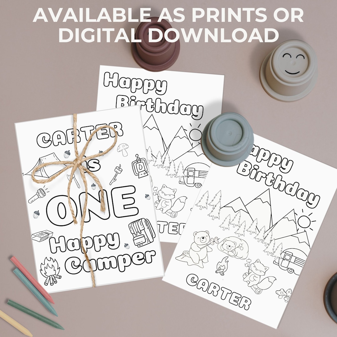 One Happy Camper Birthday Coloring Sheet Personalized One Happy Camper ...