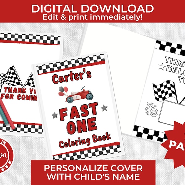 Race Car 1st Birthday Coloring Page Template - Etsy