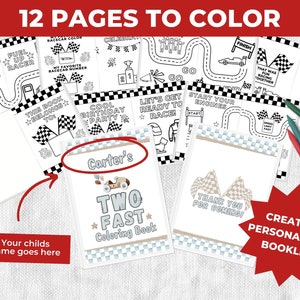 Editable Race Car Coloring Book Personalized Two Fast Birthday Party ...