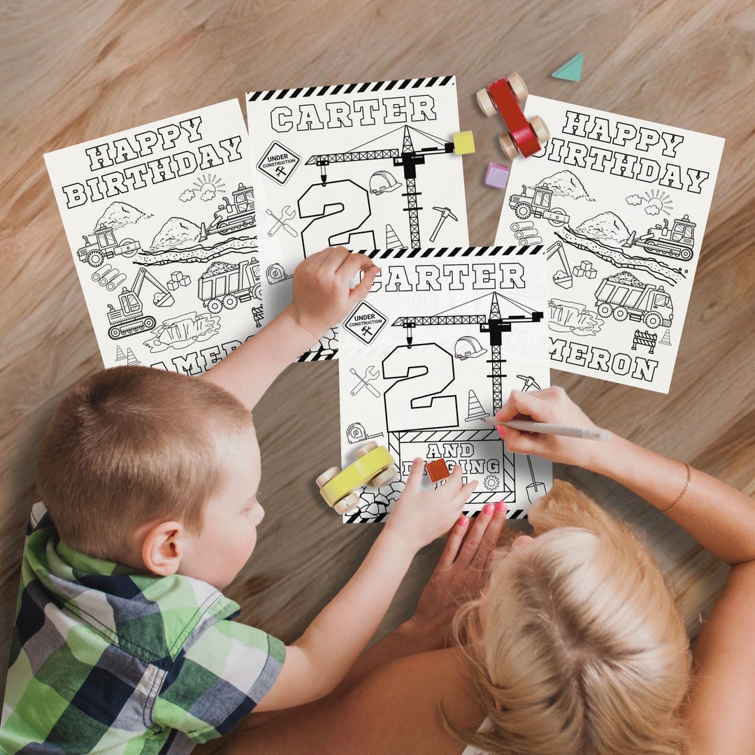 Boy Second Birthday Coloring Sheet Construction Theme 2nd Birthday ...