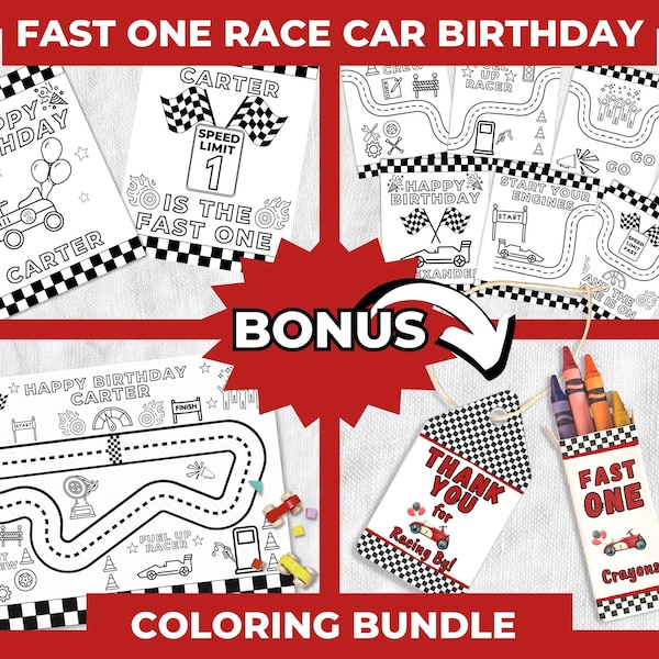 Race Car 1st Birthday Coloring Page Template - Etsy