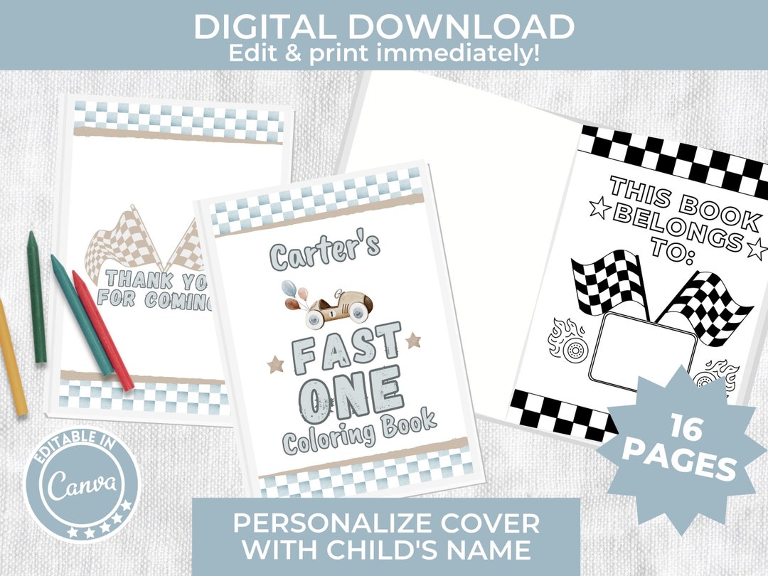 Personalized Fast One Coloring Book Fast One 1st Birthday Coloring Book ...