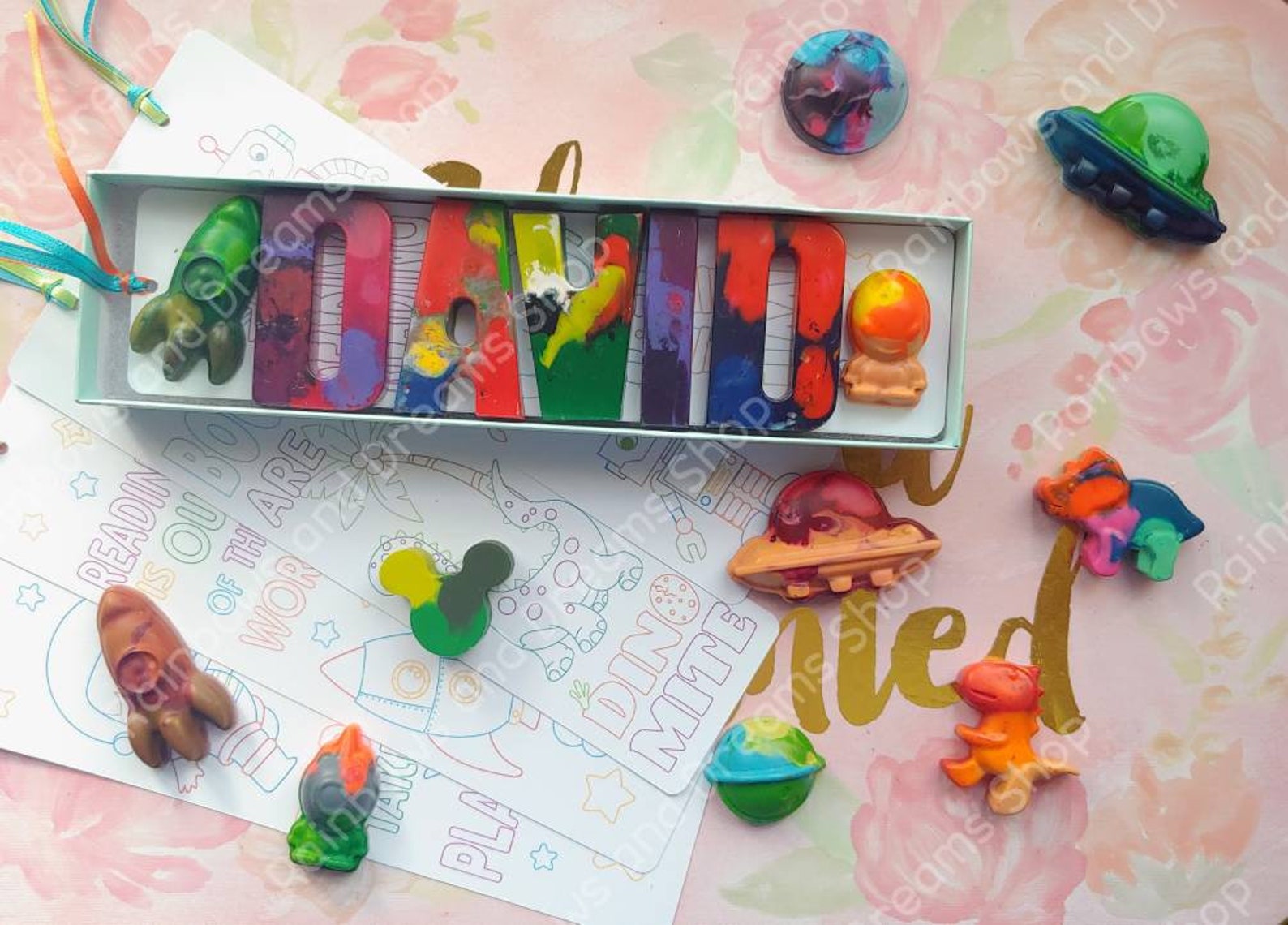 Personalized Name Kids Crayons With Coloring Bookmark I - Etsy