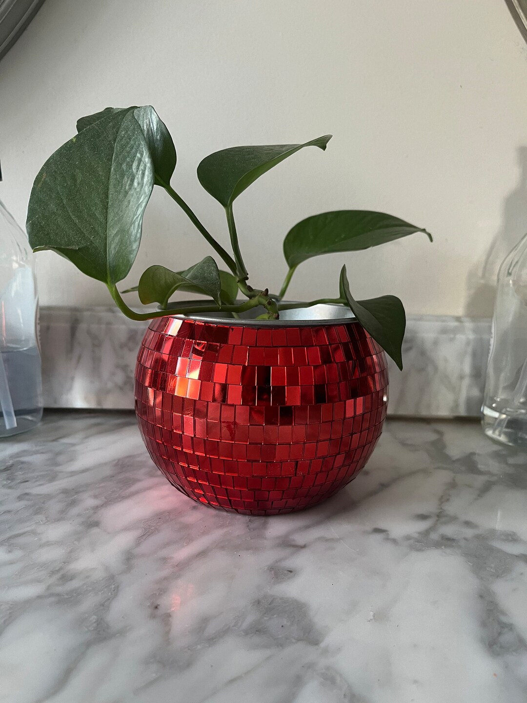 Red Disco Ball Planter Red Disco Ball Vase - Etsy