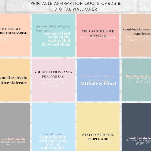 Rainbow Daily Affirmation and Quote Cards and Digital - Etsy