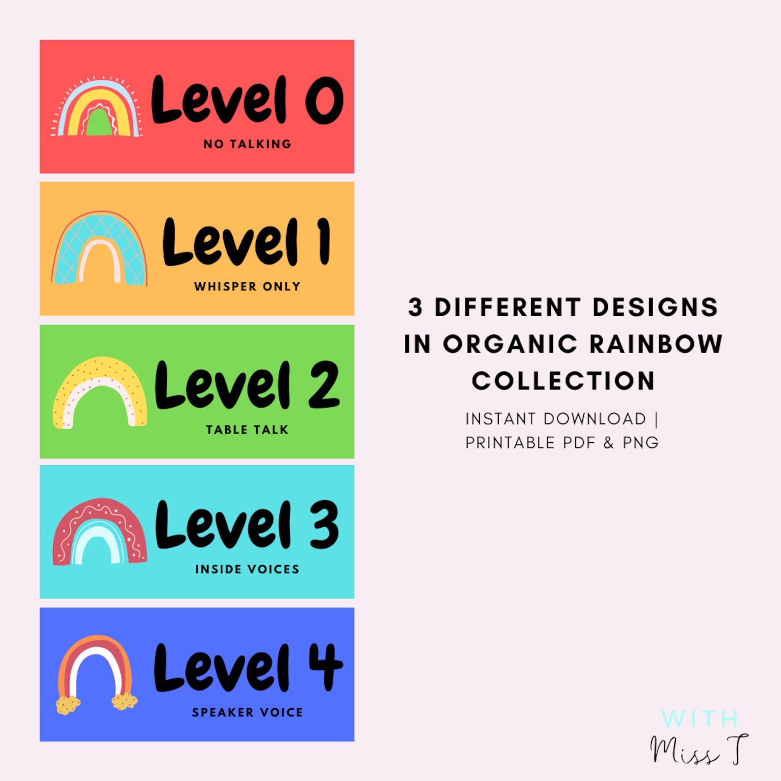 Printable Noise Level Display Signs Organic Rainbow Classroom - Etsy UK