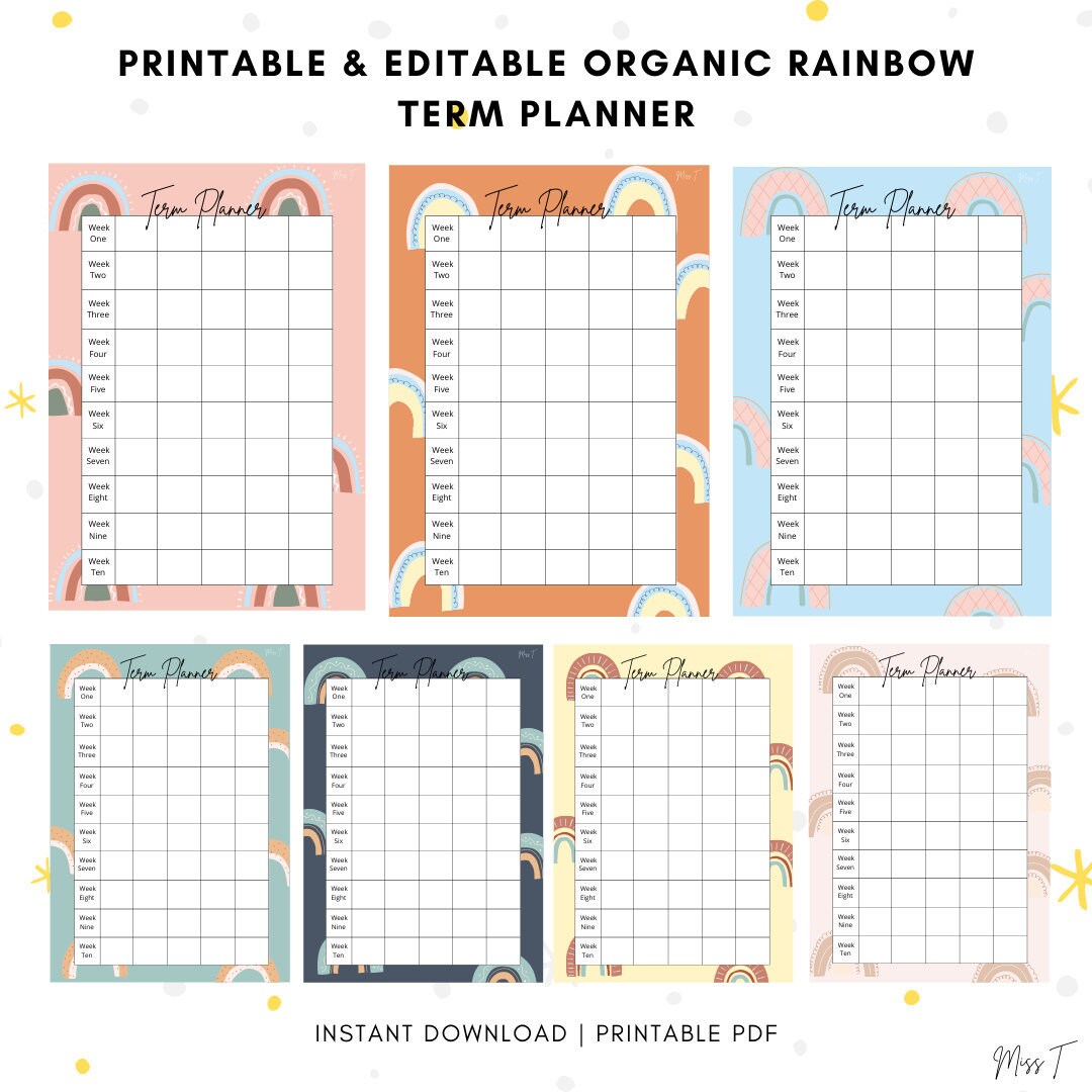 Printable Organic Rainbow Term Planner, Instant Download 10 Week School ...
