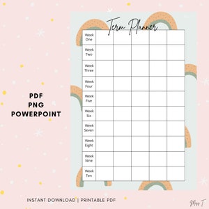 Printable Pastel Rainbow Term Planner, Instant Download 10 Week School ...