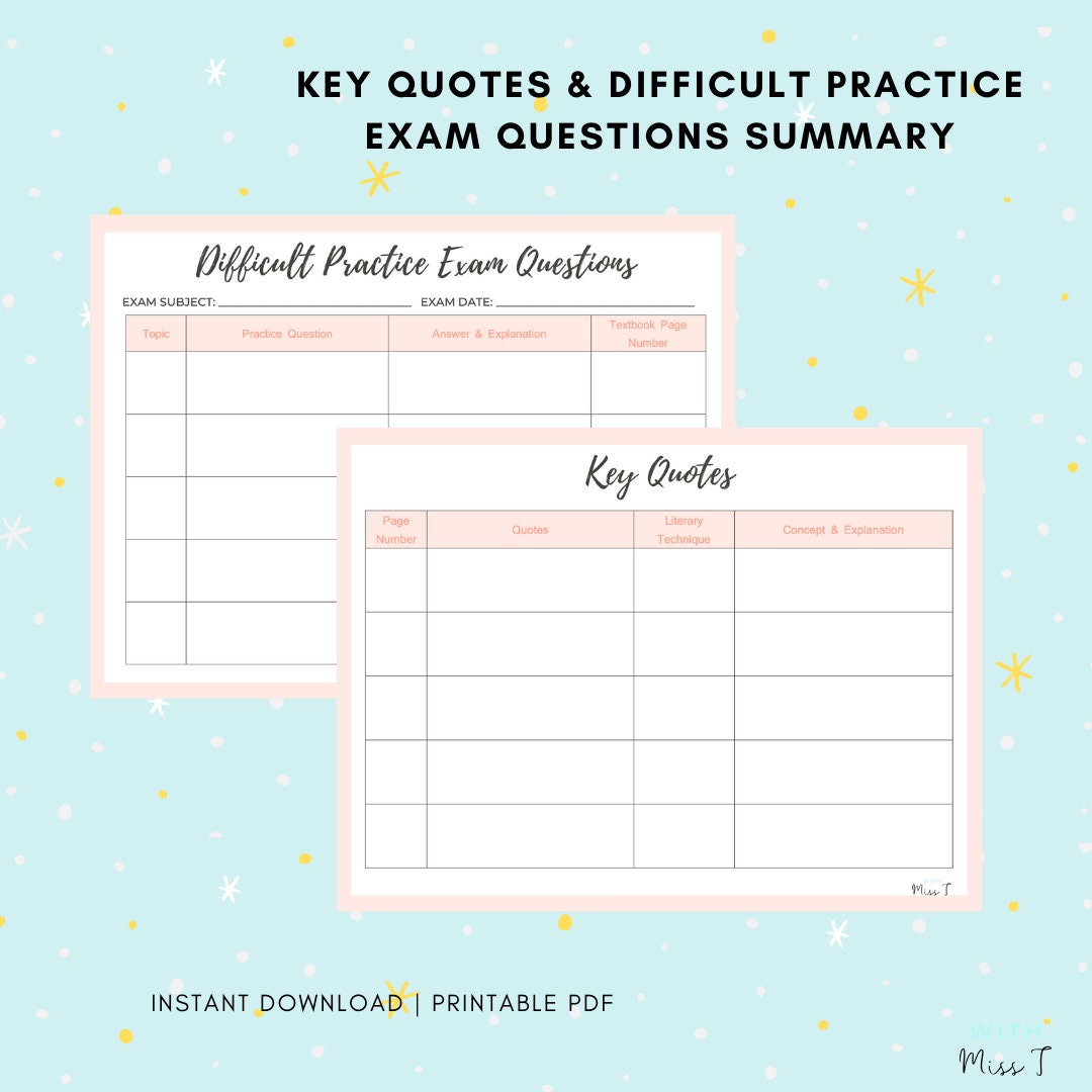 Printable Student Exam Prep Pack Revision Checklist Essay | Etsy Canada