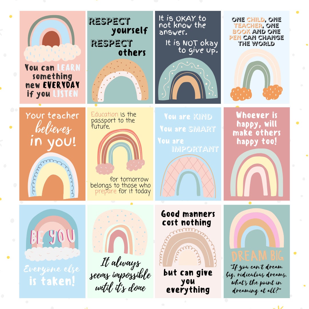 Printable Organic Rainbow Inspirational Classroom Posters | Etsy