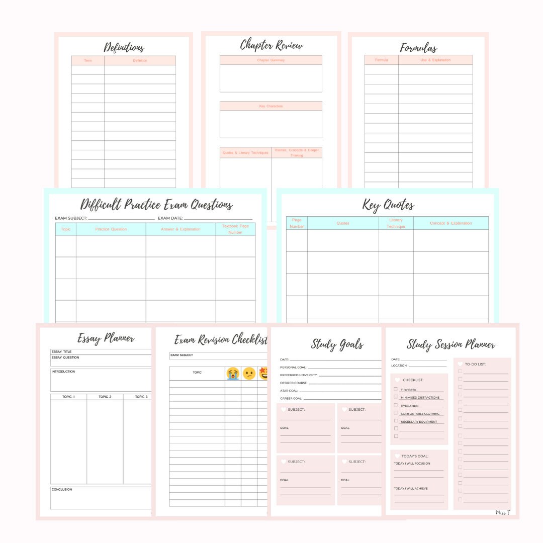Printable Student Exam Prep Pack, Revision Checklist, Essay Planner ...