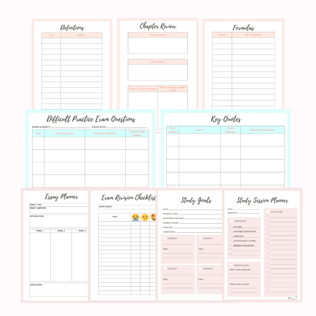 Printable Student Exam Prep Pack Revision Checklist Essay | Etsy