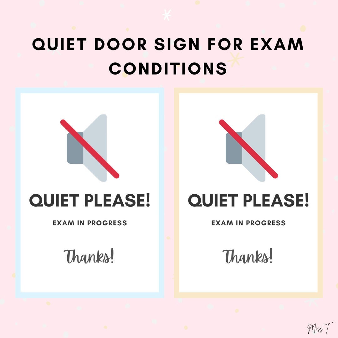 Printable Quiet Classroom Door Poster for Exams in Multiple Colours ...