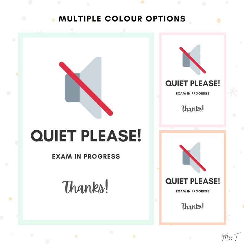 Printable Quiet Classroom Door Poster for Exams in Multiple Colours - Etsy