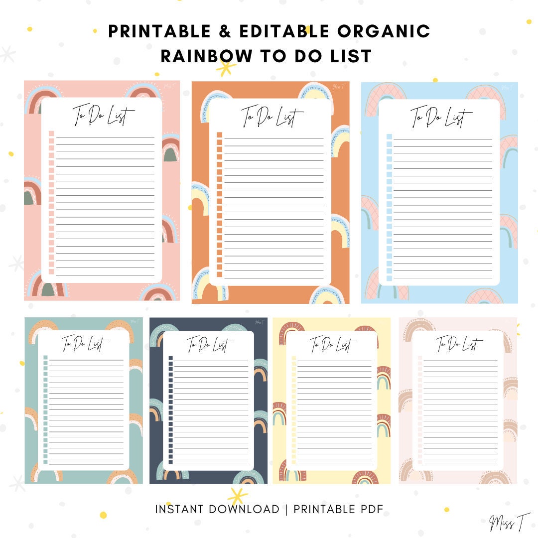Printable & Editable Organic Rainbow to Do List - Etsy