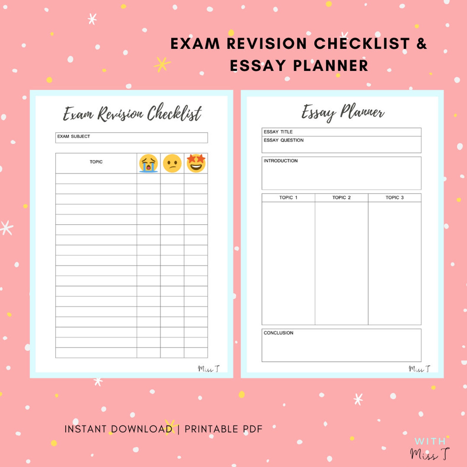 Printable Student Exam Prep Pack Revision Checklist Essay | Etsy