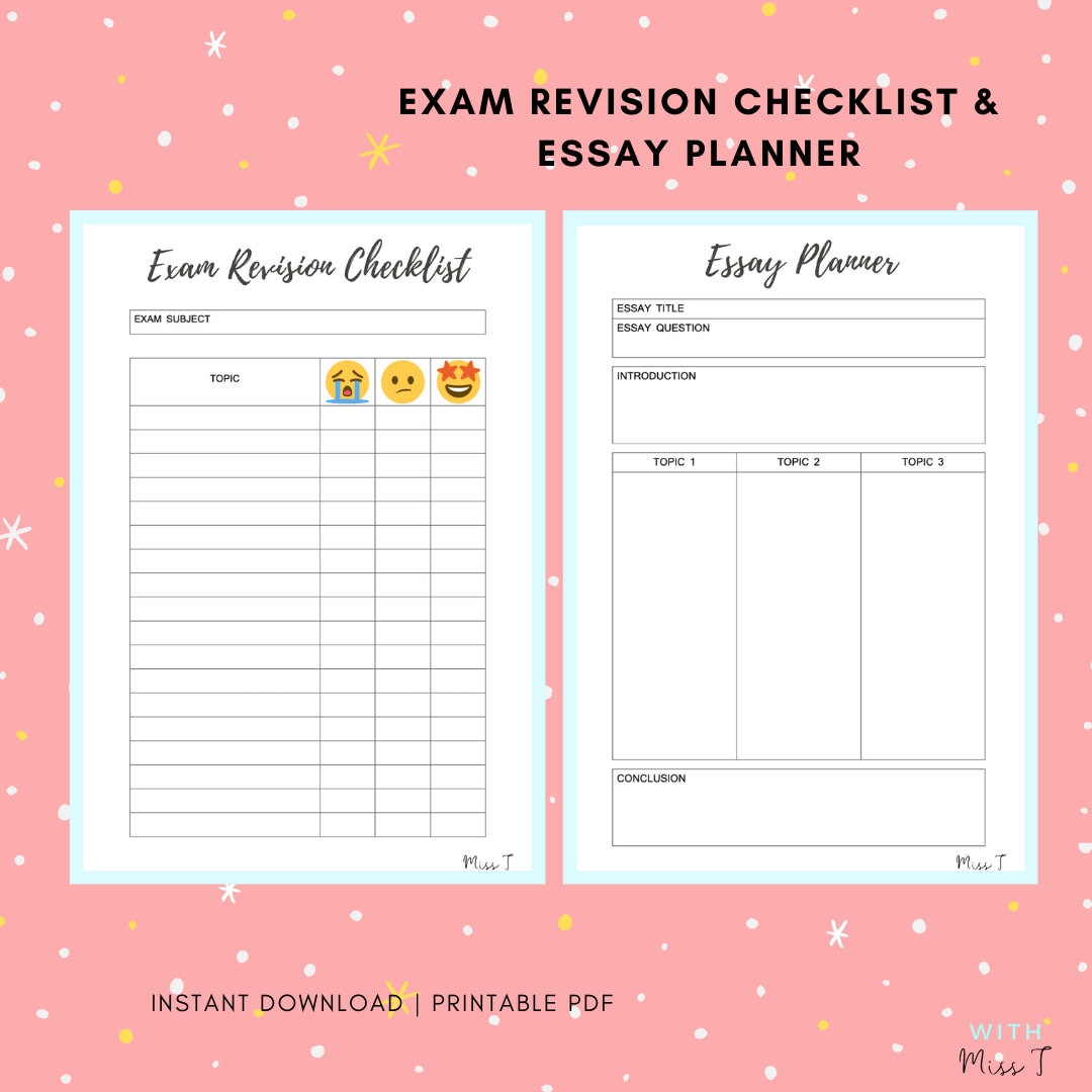 Printable Student Exam Prep Pack Revision Checklist Essay - Etsy Canada