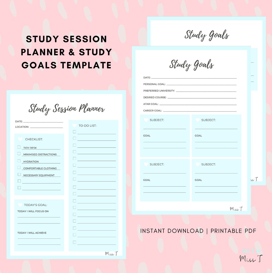 A4 Printable Study Session Planner & Study Goals Template, Instant ...
