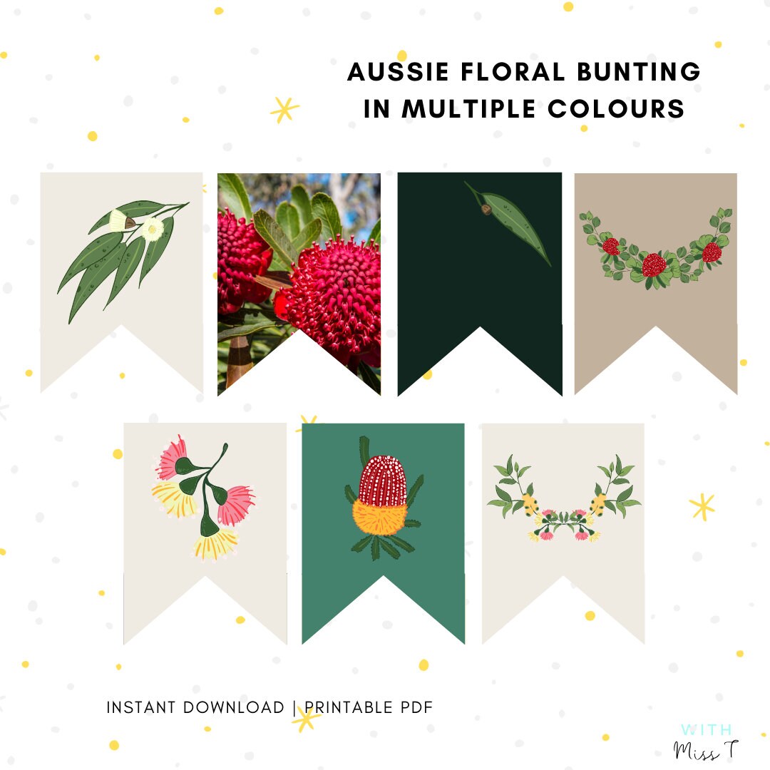 Printable Aussie Floral Bunting Instant Download Colourful - Etsy