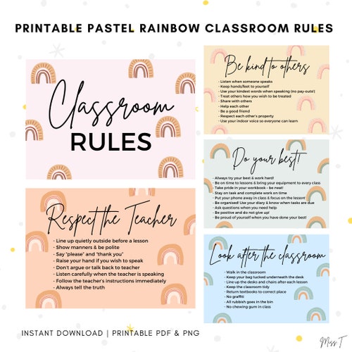 Printable Classroom Rules in Pastel Rainbow Design for | Etsy