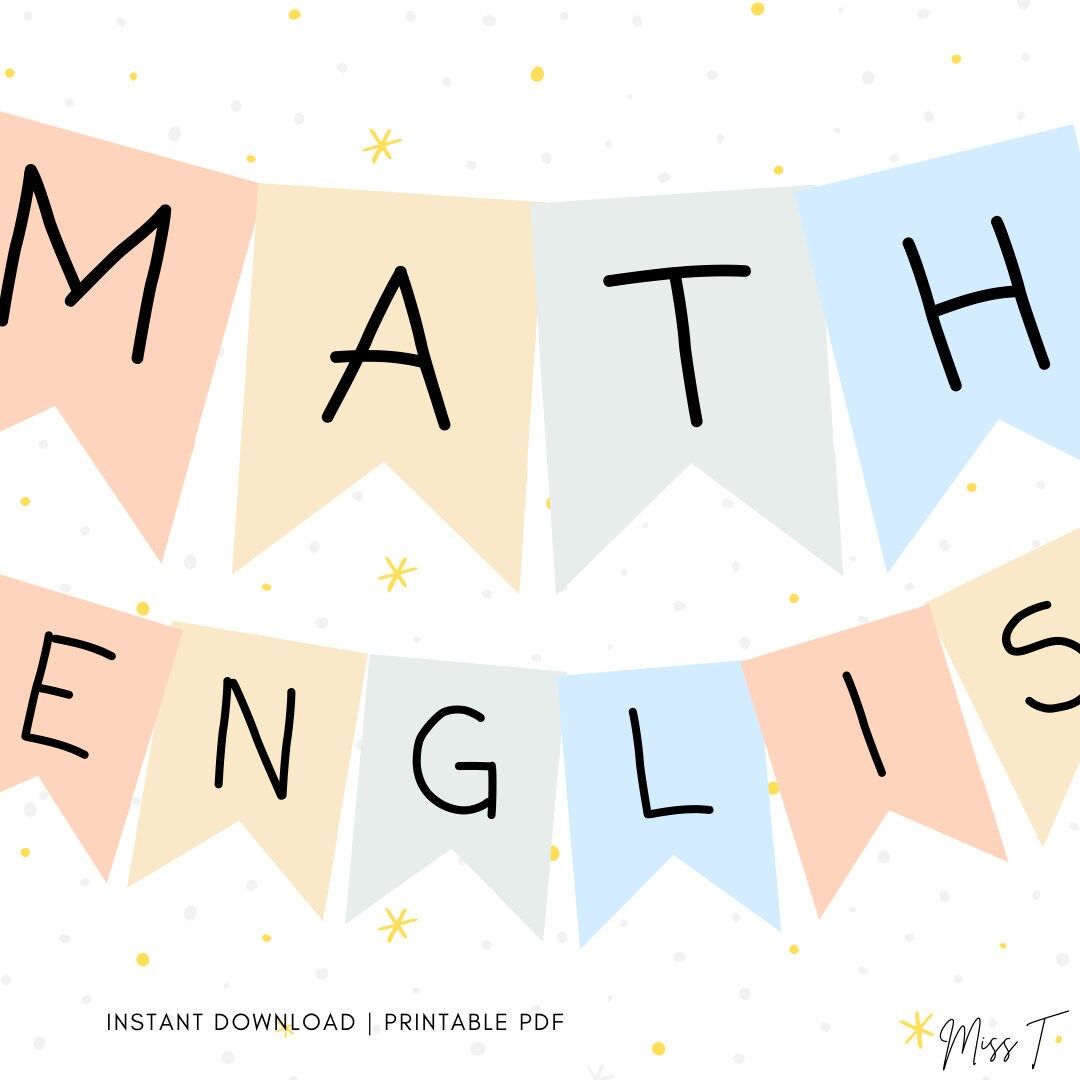 Pastel Rainbow English & Maths Bunting - Etsy New Zealand