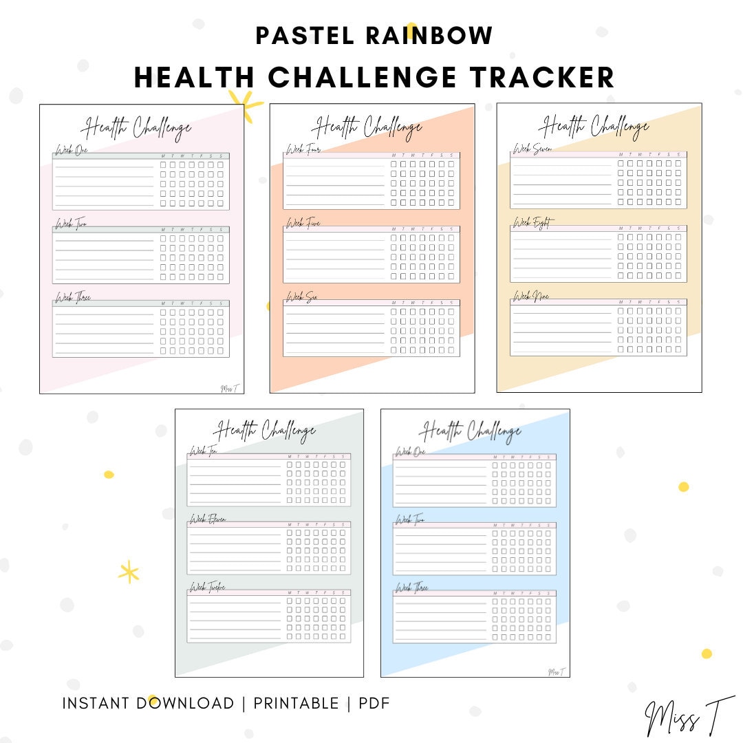 Printable Pastel Rainbow Health Challenge Tracker - Etsy