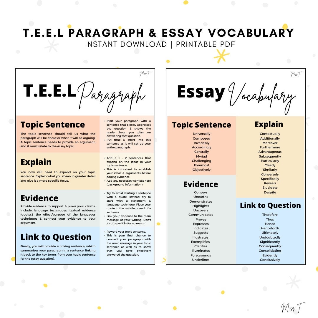 Pastel Rainbow TEEL Paragraph & Essay Vocabulary Learning Guides - Etsy