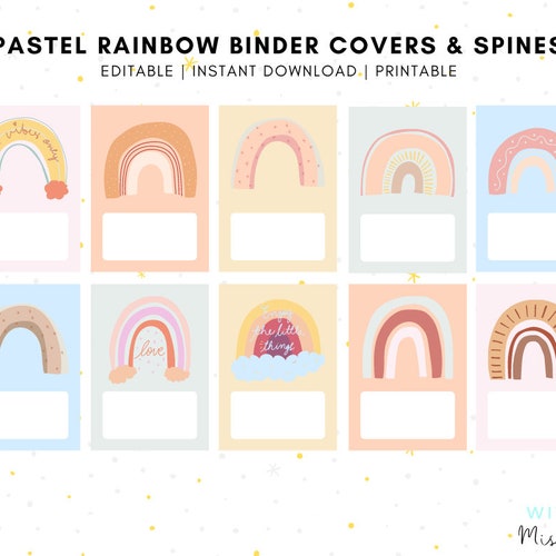 Pastel Printable & Editable Binder Covers in Organic Rainbow - Etsy