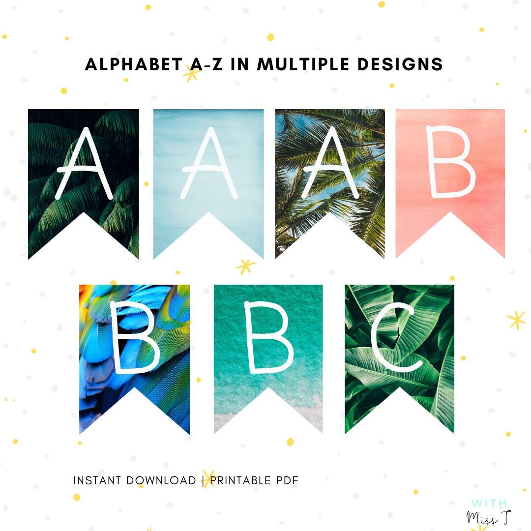 Printable Tropical Beach and Jungle Alphabet Bunting, Instant Download ...