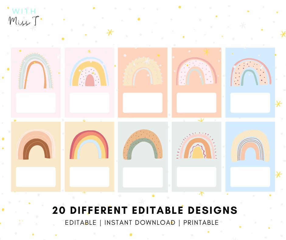 Pastel Printable & Editable Binder Covers in Organic Rainbow - Etsy