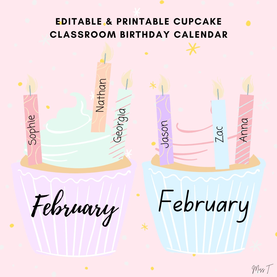 Printable and Editable Pastel Rainbow Classroom Cupcake Birthday ...